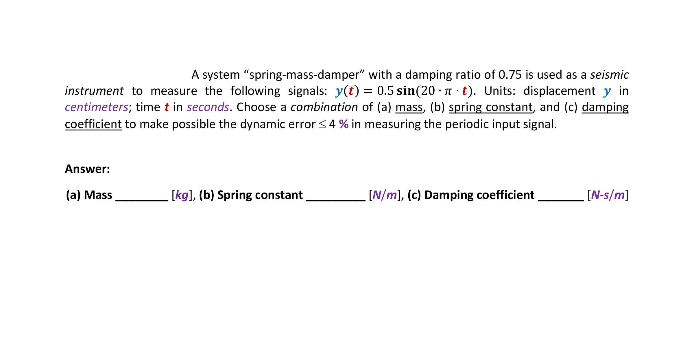 Solved A system "spring-mass-damper" with a damping ratio of | Chegg.com