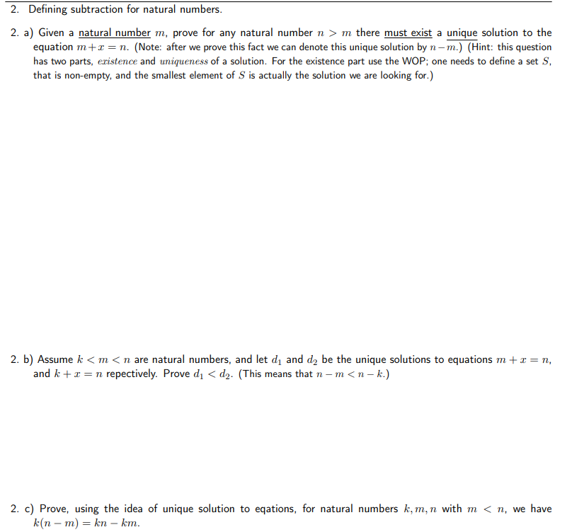 Solved 2. Defining subtraction for natural numbers. 2. a) | Chegg.com