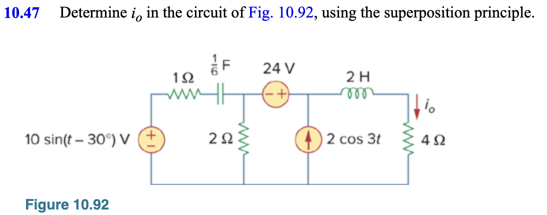 Solved 10.47 Determine io in the circuit of Fig. 10.92, | Chegg.com