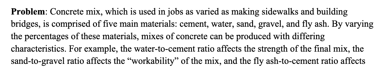 Solved Problem: Concrete mix, which is used in jobs as | Chegg.com