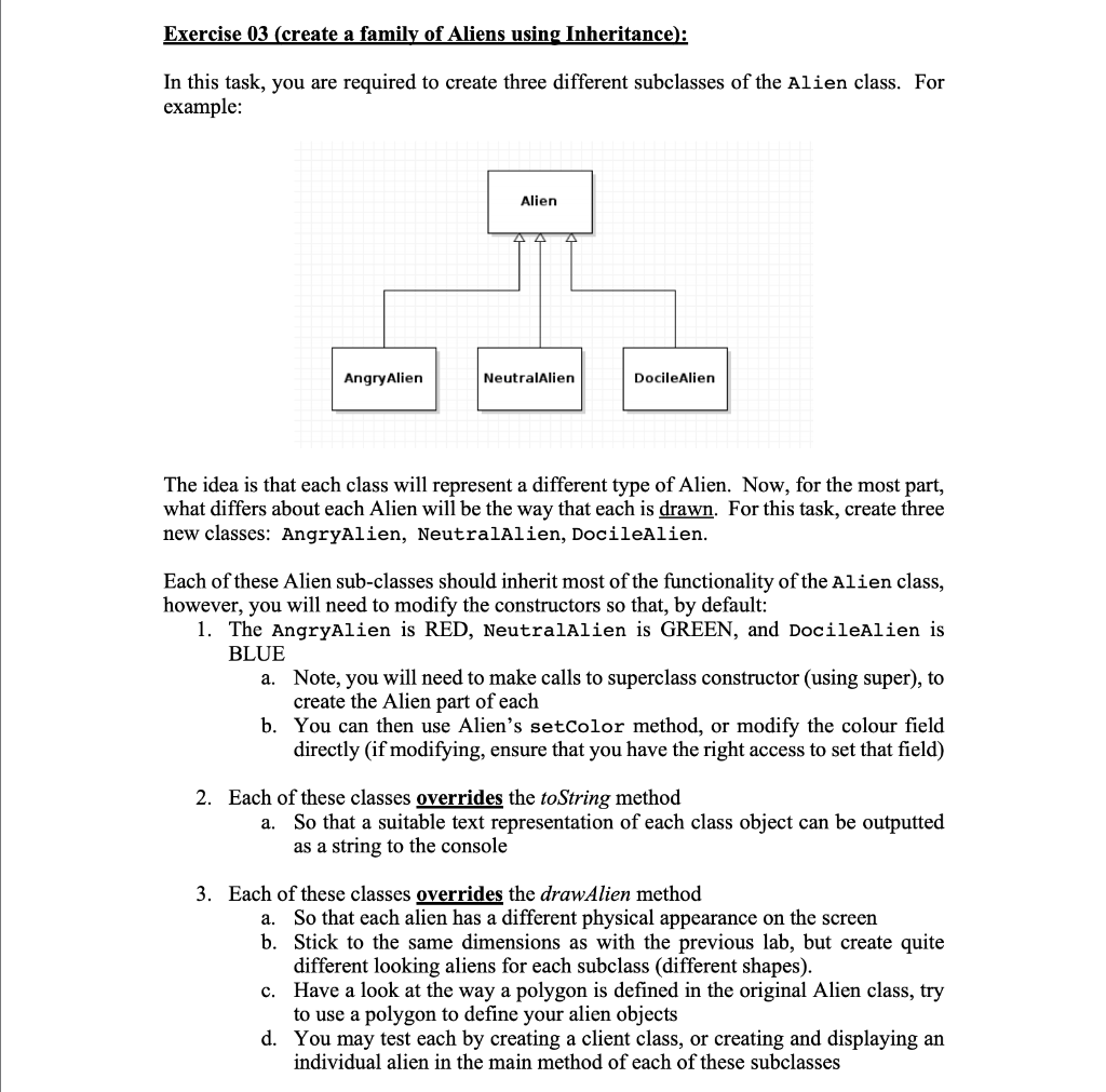 Exercise 03 (create a family of Aliens using | Chegg.com