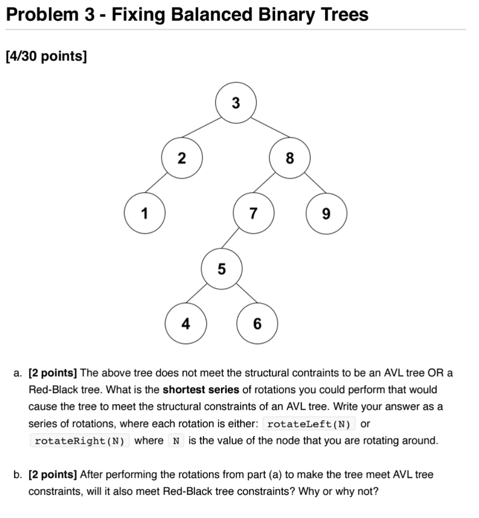 Solved [4/30 points] a. [2 points] The above tree does not | Chegg.com