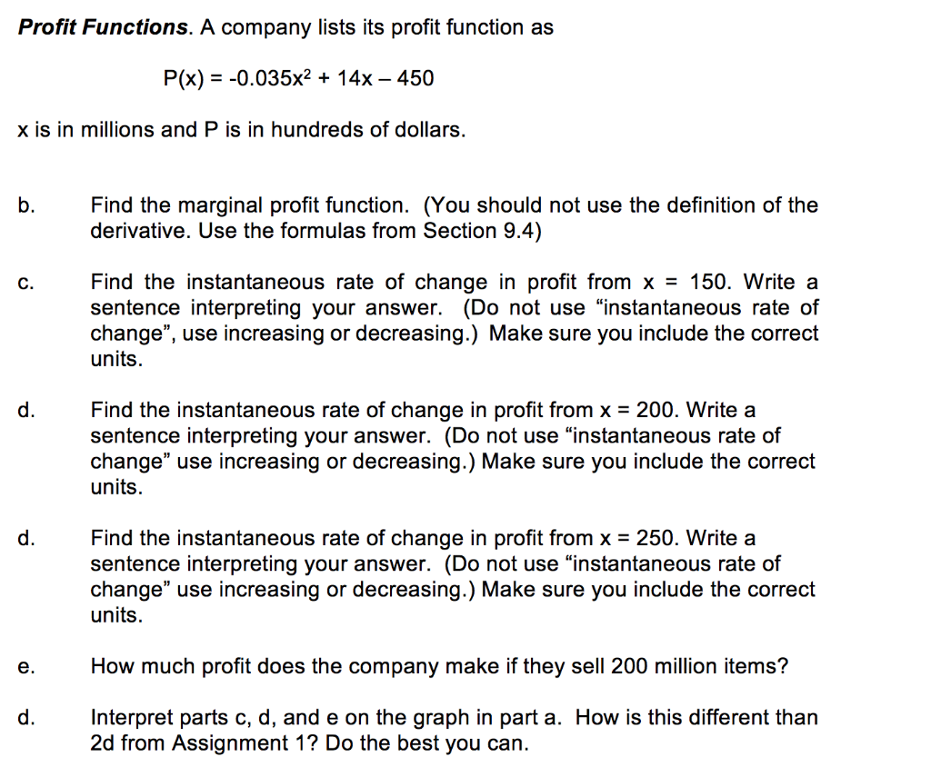 Solved Profit Functions. A company lists its profit function | Chegg.com