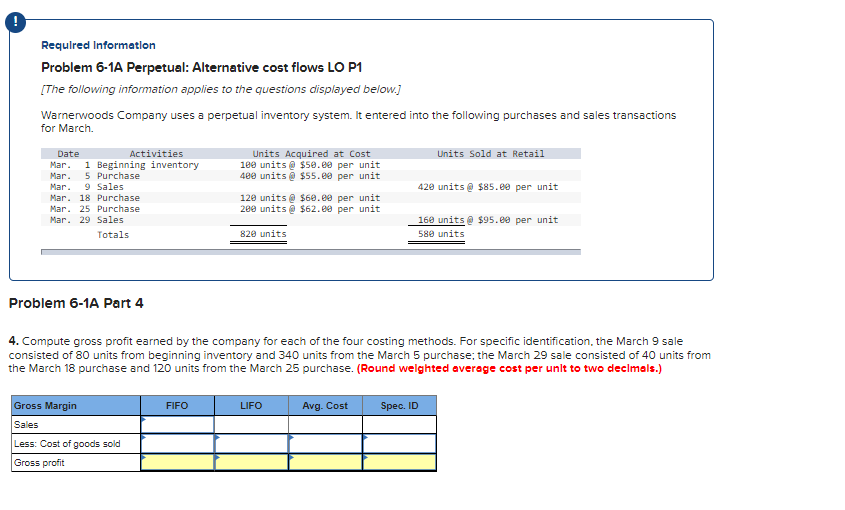 Solved Required Information Problem 6-1A Perpetual: | Chegg.com