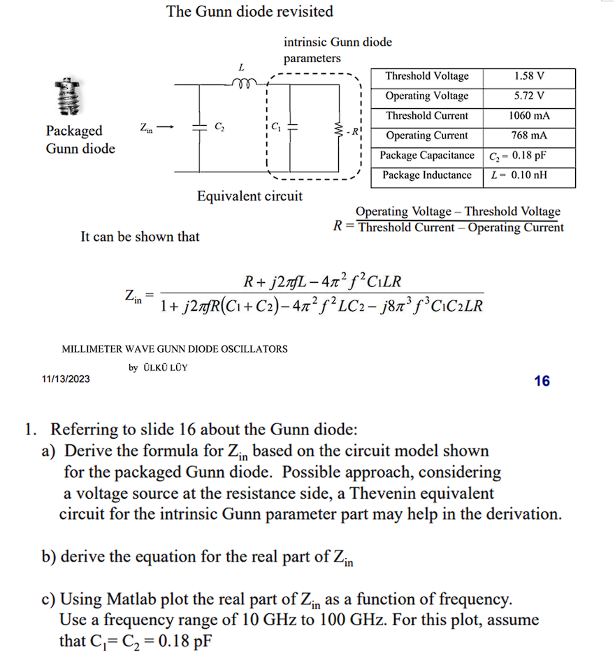 Solved The Gunn diode revisited intrinsic Gunn diode | Chegg.com