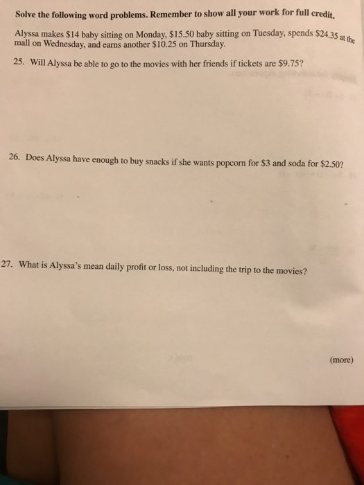 Solved Solve the following word problems. Remember to show | Chegg.com