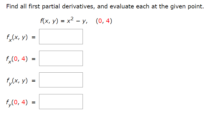 Solved Find all first partial derivatives, and evaluate each | Chegg.com
