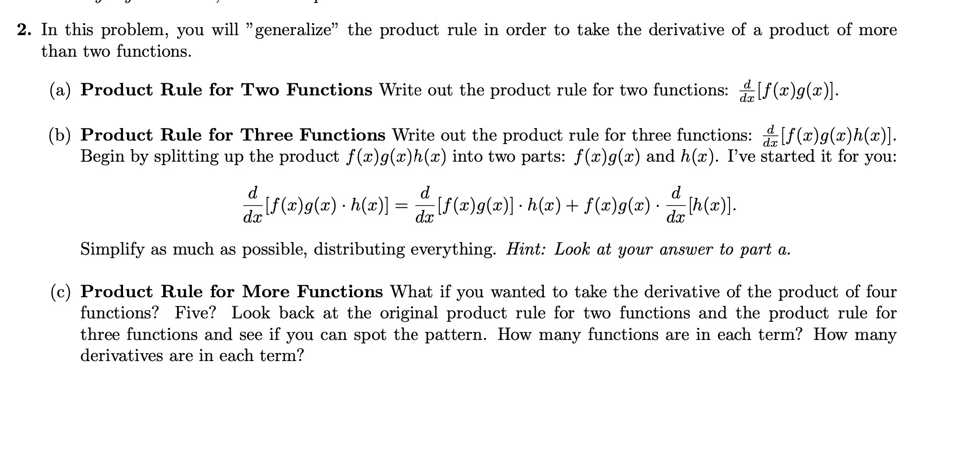 Solved In this problem, you will "generalize" the product | Chegg.com