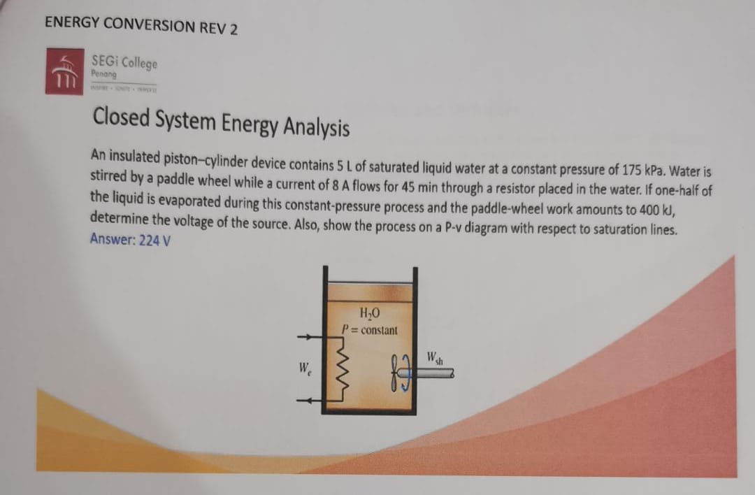 Solved Closed System Energy Analysis An insulated | Chegg.com