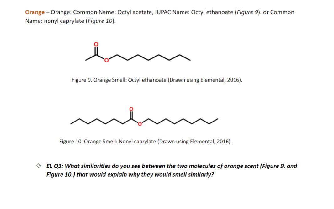 Solved Orange - Orange: Common Name: Octyl acetate, IUPAC | Chegg.com