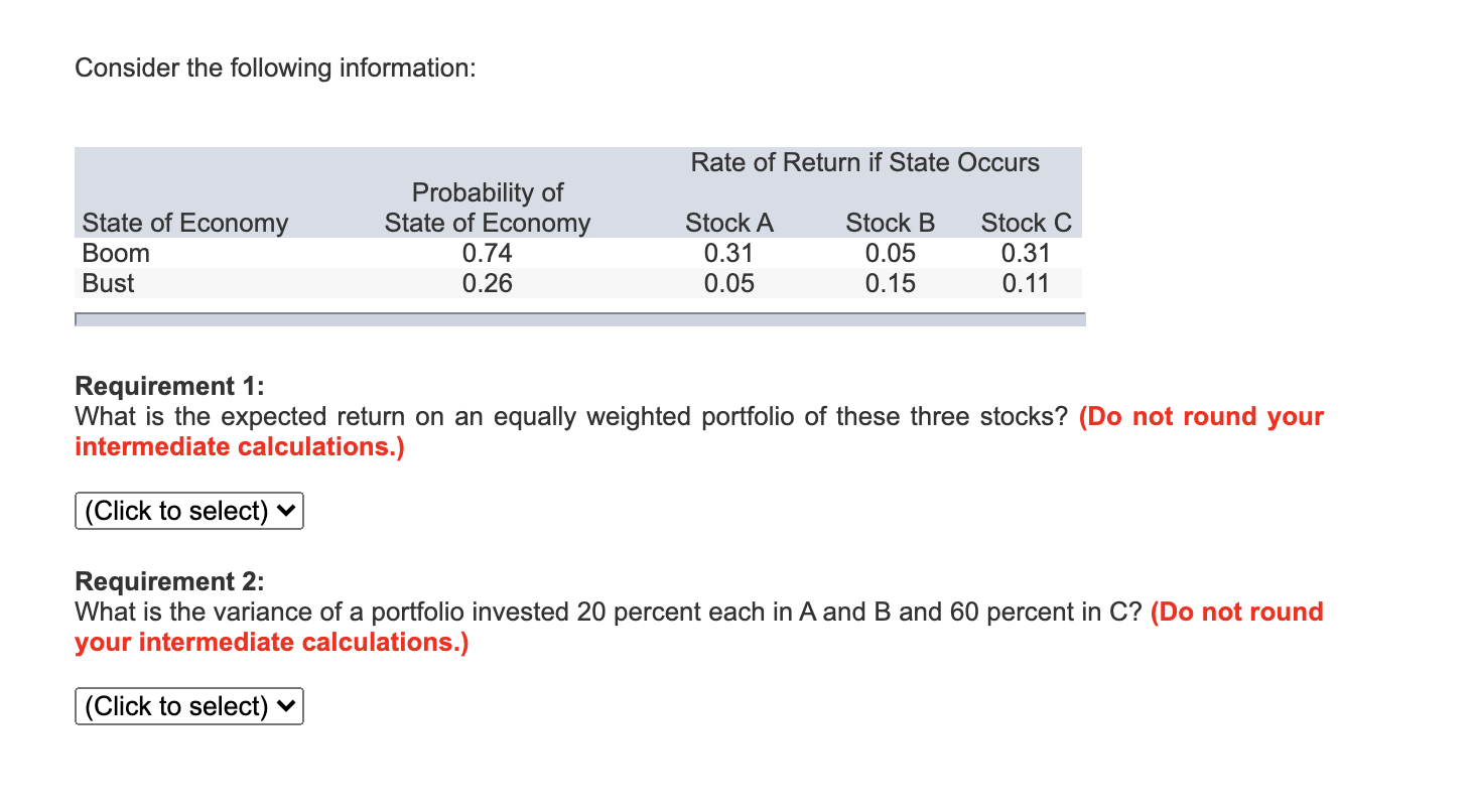 Solved Consider the following information: Rate of Return if | Chegg.com