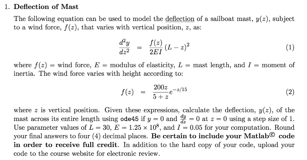 Solved 1. Deflection of Mast The following equation can be | Chegg.com