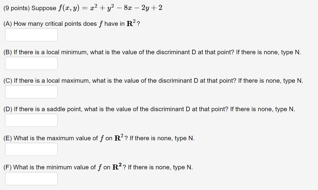 Solved (9 ﻿points) ﻿Suppose f(x,y)=x2+y2-8x-2y+2(A) ﻿How | Chegg.com