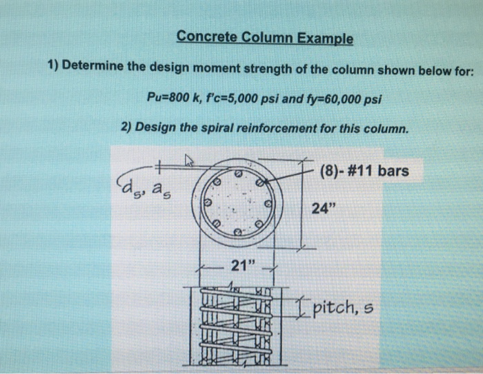 Solved Concrete Column Example 1) Determine the design | Chegg.com