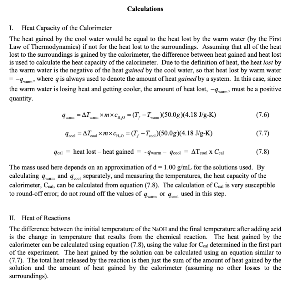Solved C = 9 cal AT (7.1) This equation provides a mechanism | Chegg.com