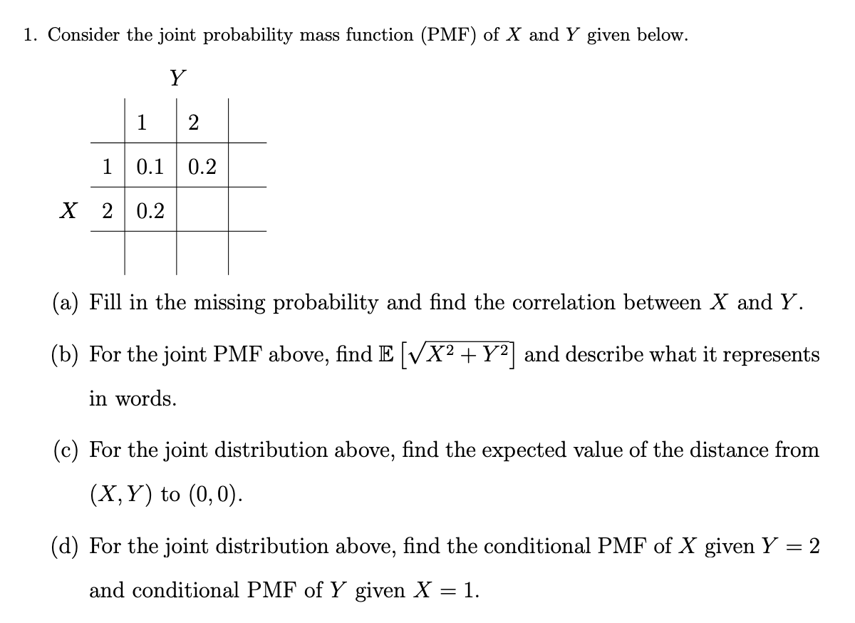Solved 1. Consider the joint probability mass function (PMF) | Chegg.com
