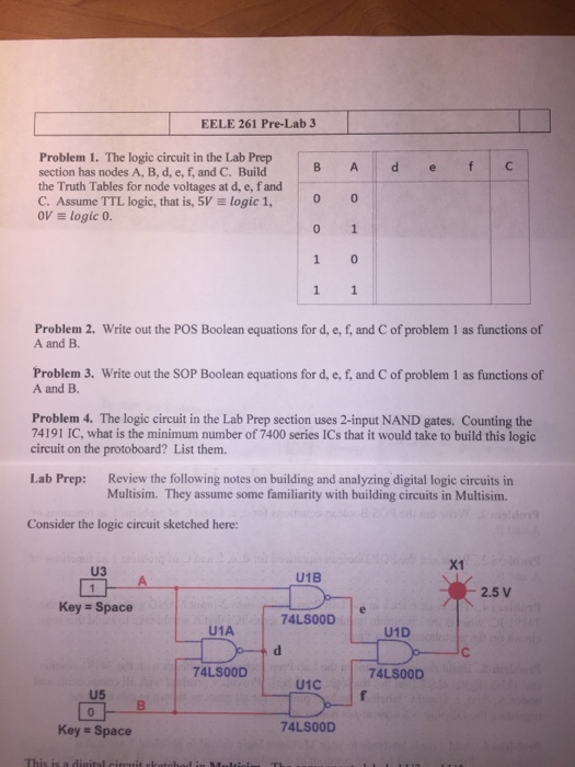 Solved EELE 261 Pre-Lab 3 Problem 1. The logic circuit in | Chegg.com