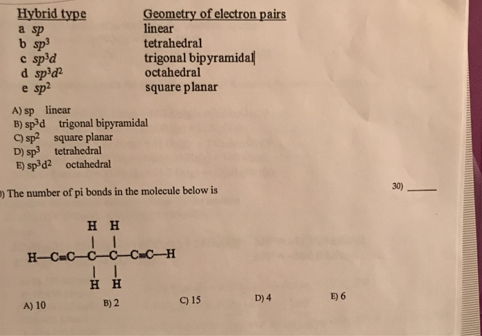 Solved Hybrid type a sp b sp3 Geometry of electron pairs | Chegg.com