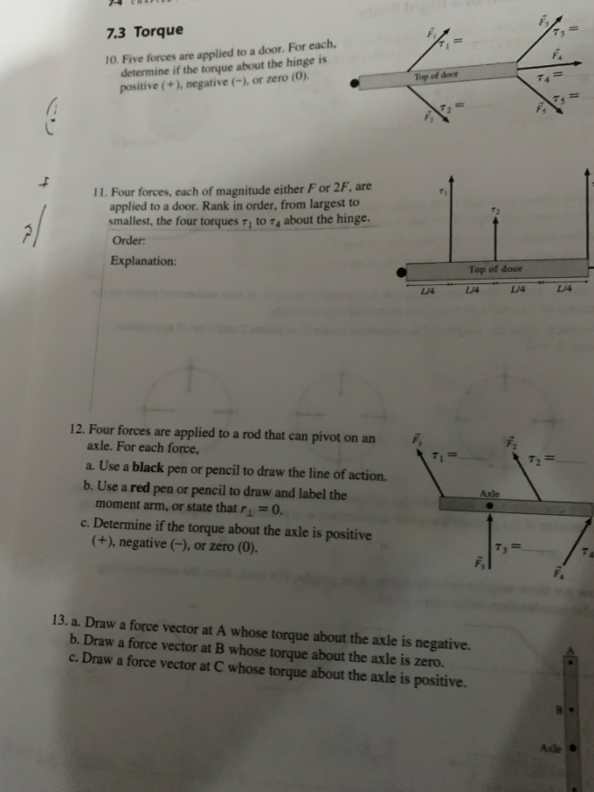 Solved 7.3 Torque 10. Five forces are applied to a door. For | Chegg.com