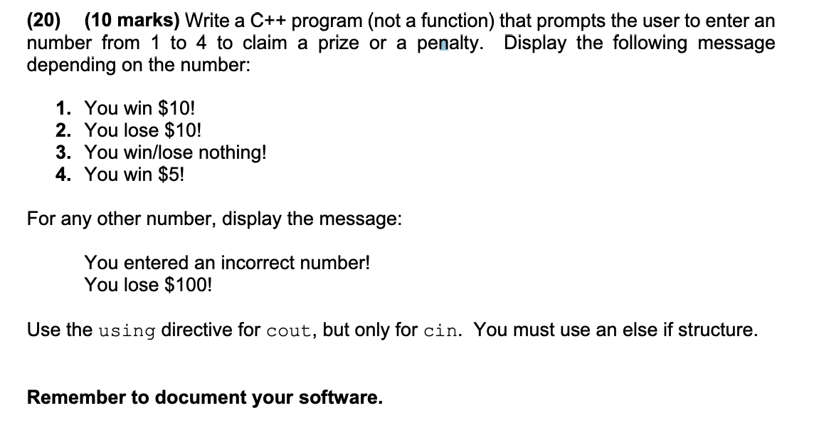 Solved 20 10 Marks Write A C Program Not A Function 7806