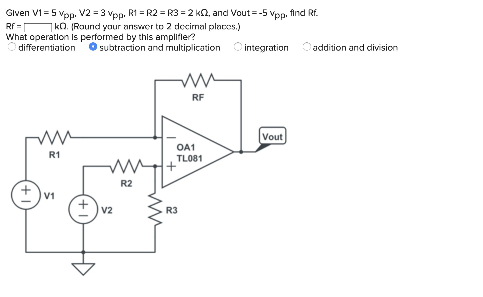 Solved Given V1 = 5 vpp, V2 = 3 Vpp, R1 = R2 = R3 = 2 kN2, | Chegg.com