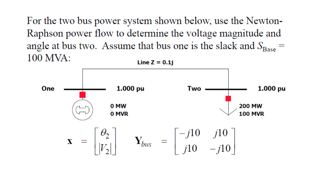 Solved For the two bus power system shown below, use the | Chegg.com