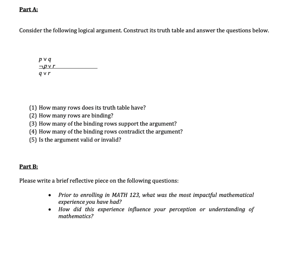 Solved Part A: Consider the following logical argument. | Chegg.com