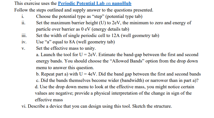 Solved This exercise uses the Periodic Potential Lab on | Chegg.com