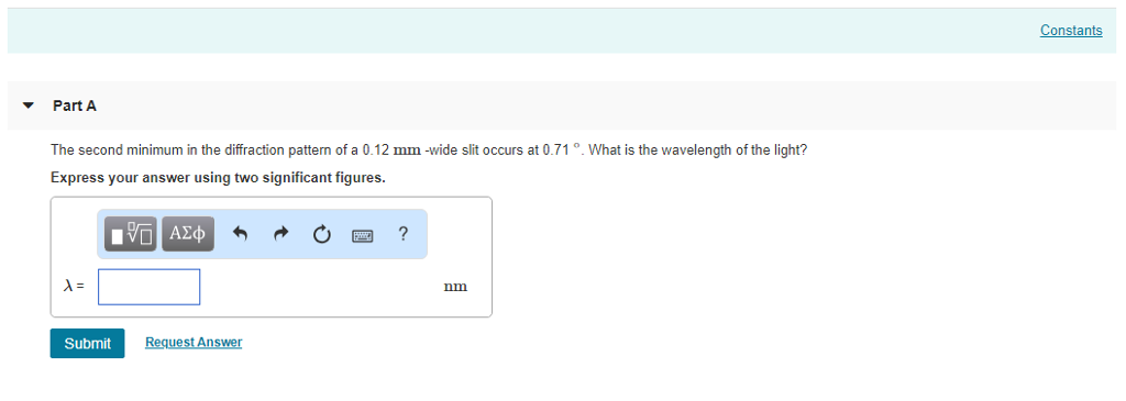 Solved Constants Part A The second minimum in the | Chegg.com
