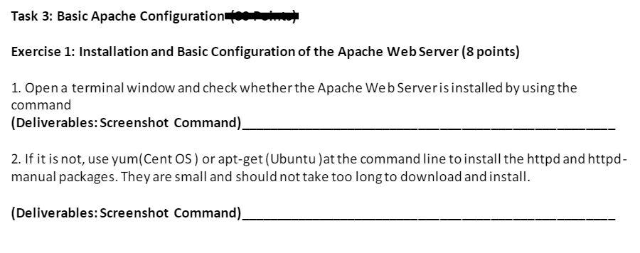 Solved Task 3: Basic Apache Configuration Exercise 1: | Chegg.com