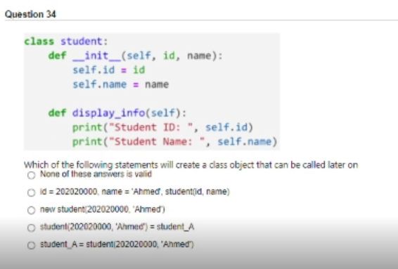 Solved Question 34 class student: def _init__(self, id, | Chegg.com