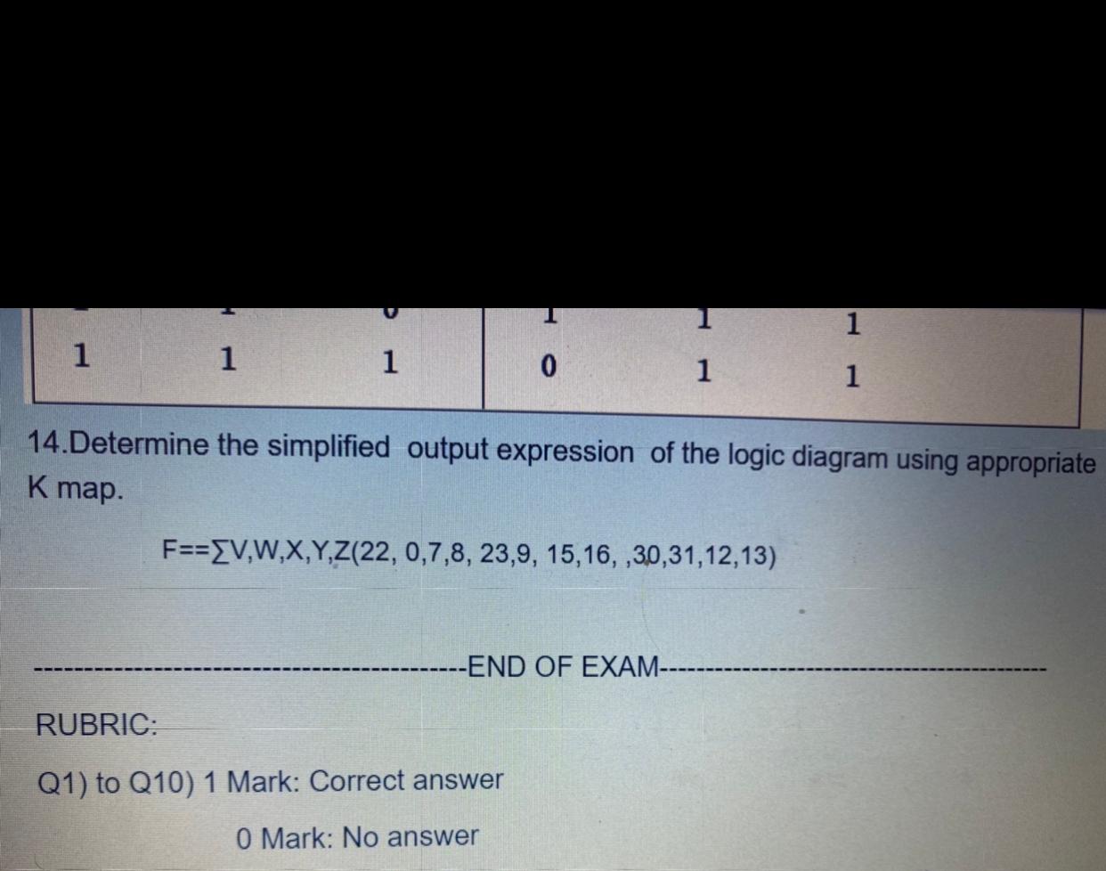 Solved 1 1 1 1 1 0 1 1 14.Determine the simplified output | Chegg.com