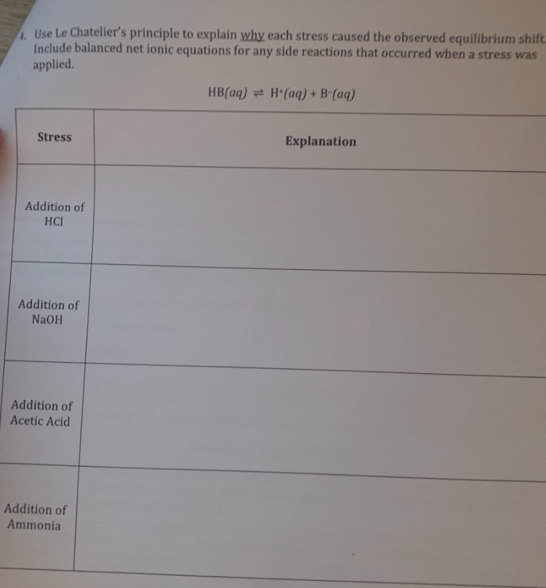 Solved 4. Use Le Chatelier's principle to explain why each | Chegg.com
