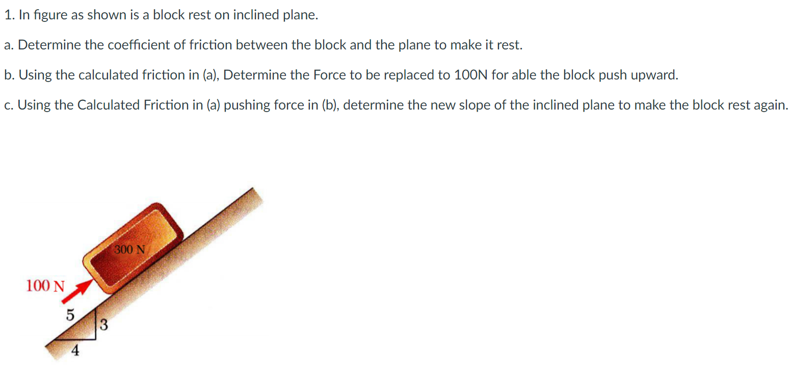 Solved 1. In figure as shown is a block rest on inclined | Chegg.com