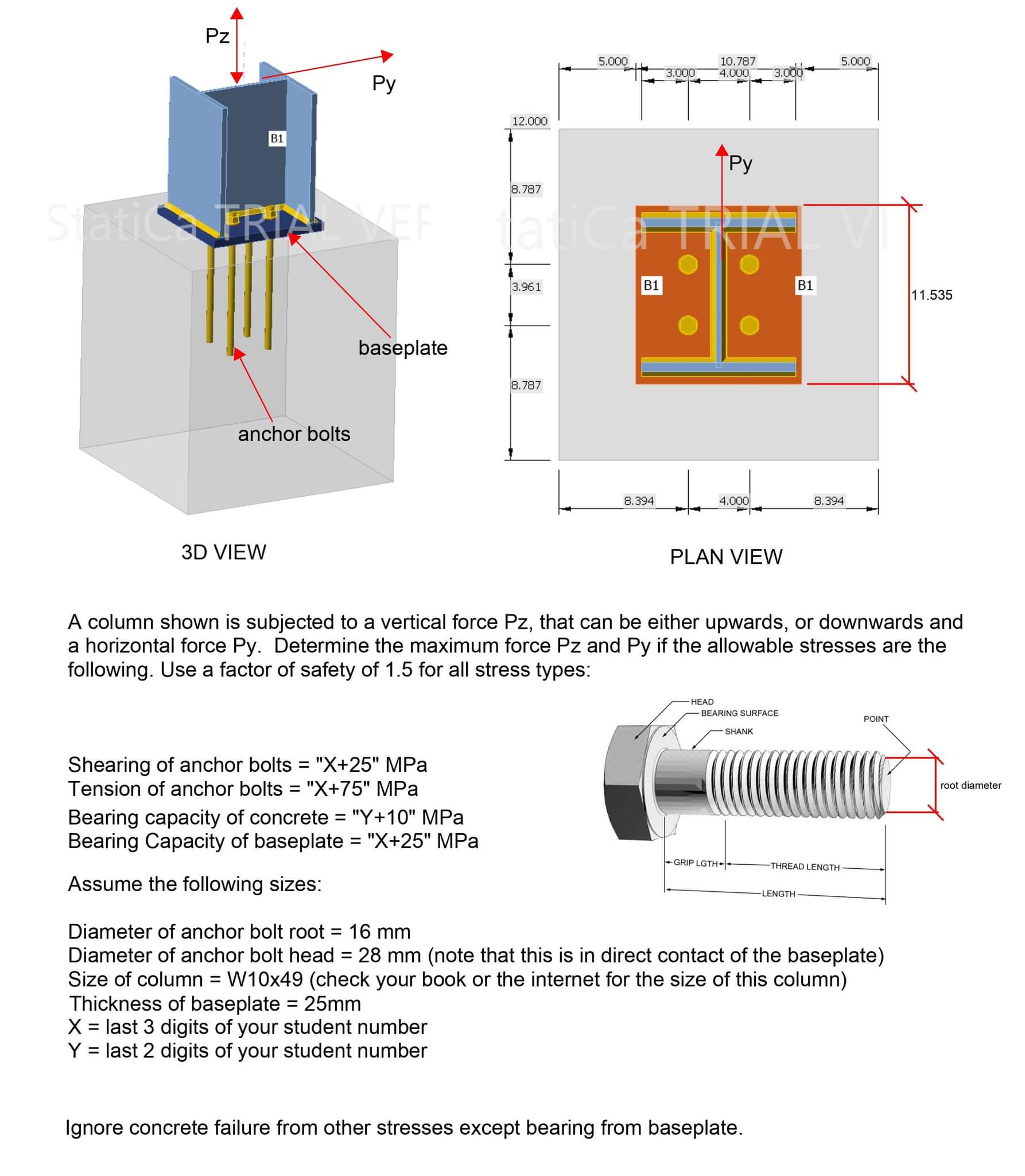 A column shown is subjected to a vertical force Pz, | Chegg.com