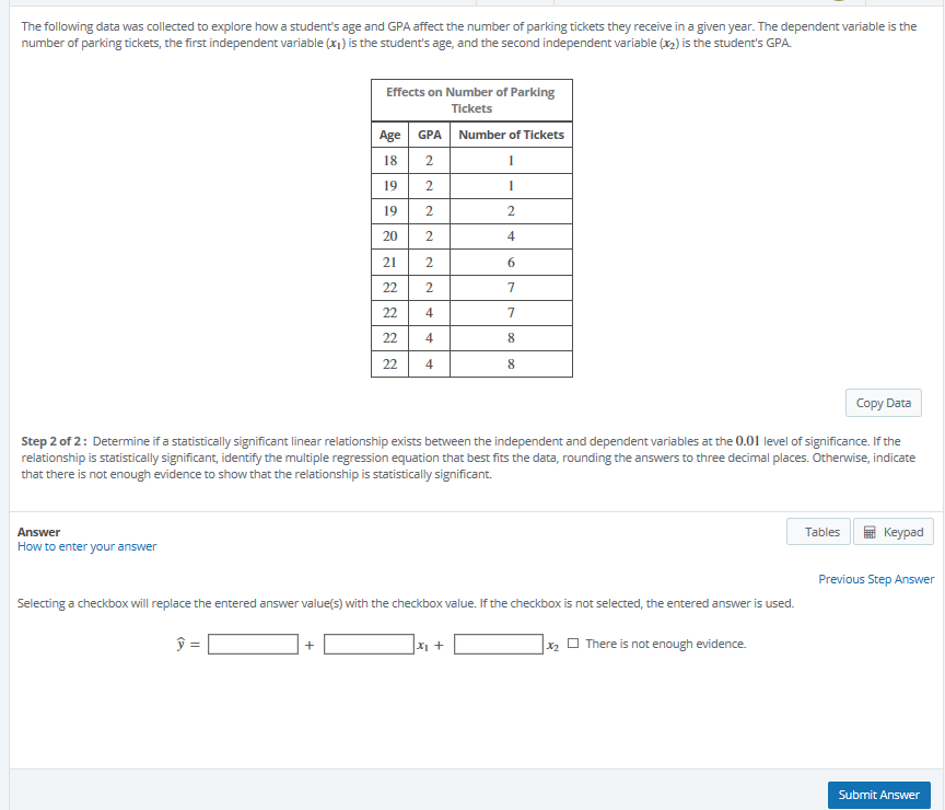 Solved The following data was collected to explore how a | Chegg.com