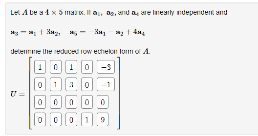 Solved Let A be a 4 x 5 matrix. If ai, az, and a4 are | Chegg.com