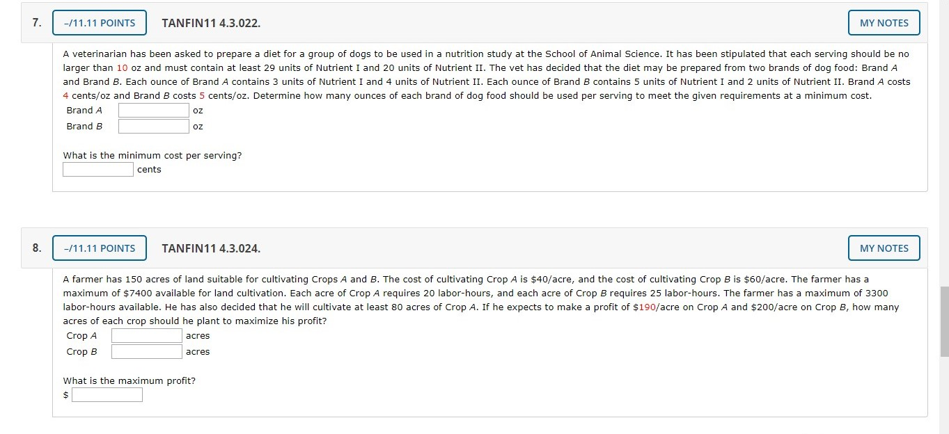 -/11.11 POINTS TANFIN11 4.3.022. MY NOTES A | Chegg.com