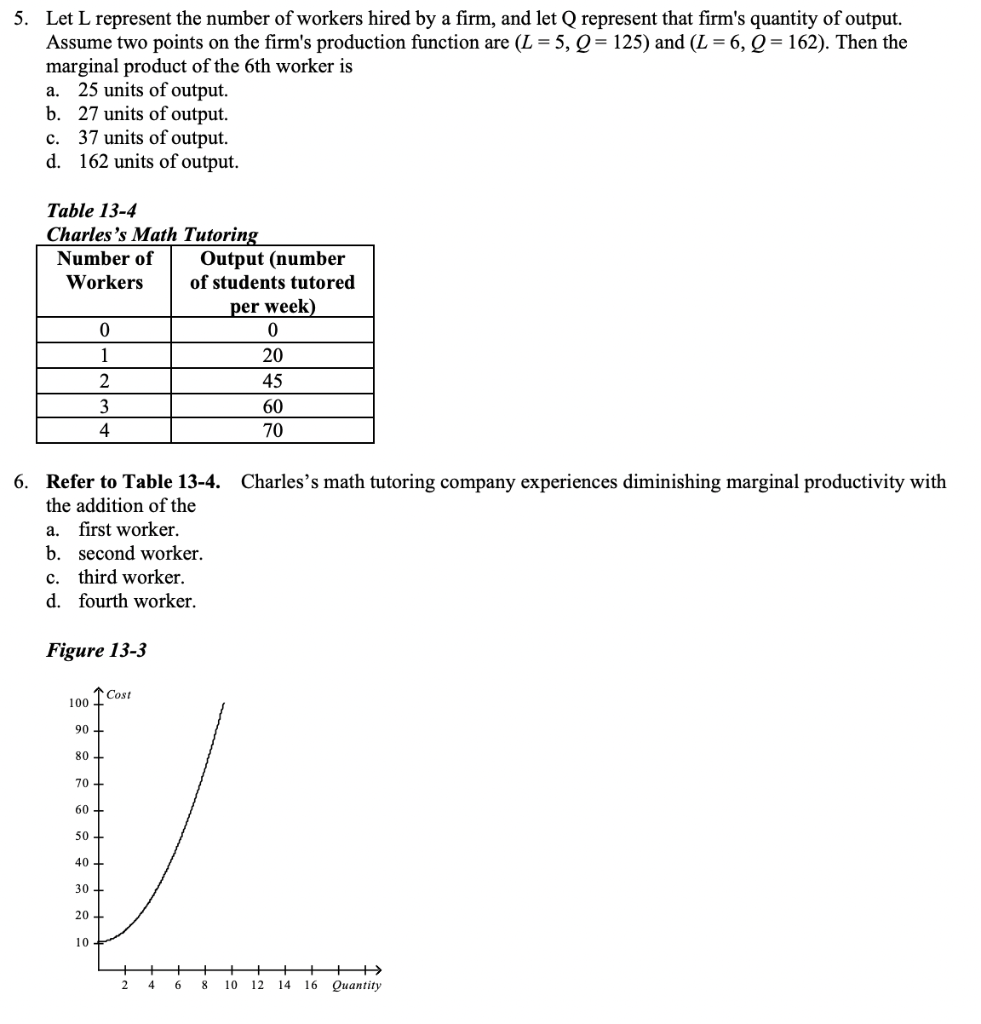 Solved 5. Let L represent the number of workers hired by a | Chegg.com Solved 5. Let L represent the number of workers hired by a | Chegg.com