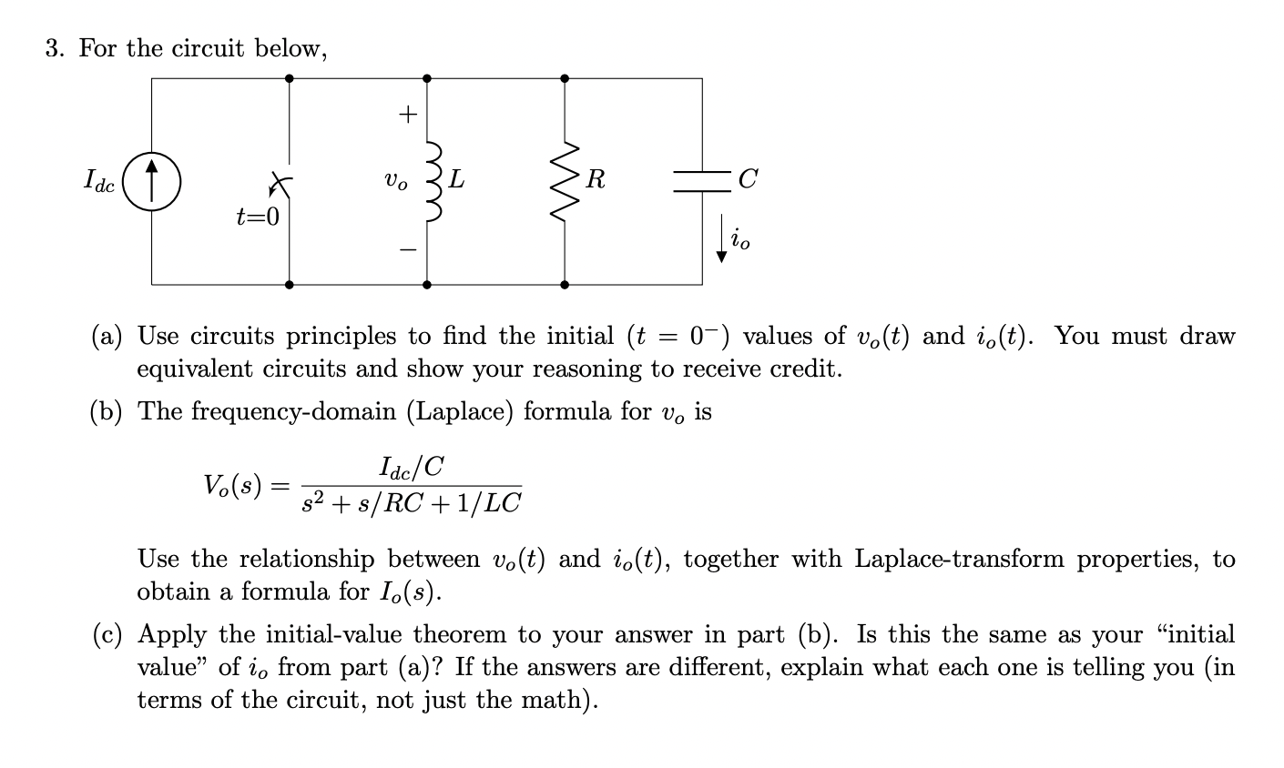 Solved 3. For the circuit below, (a) Use circuits principles | Chegg.com