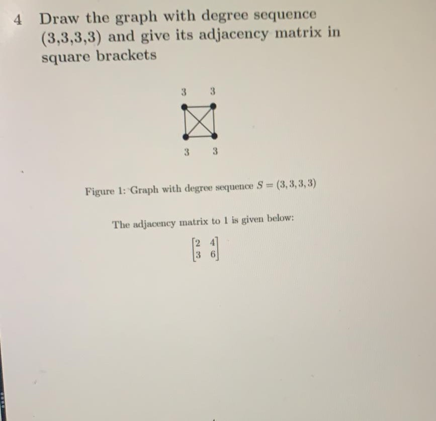 Solved 4 Draw the graph with degree sequence (3,3,3,3) and | Chegg.com