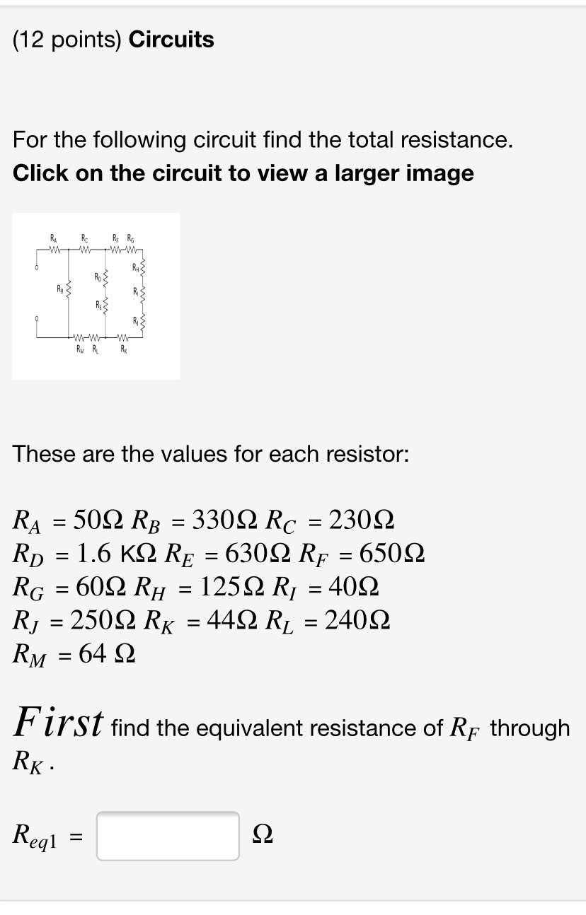 Solved (12 points) Circuits For the following circuit find | Chegg.com