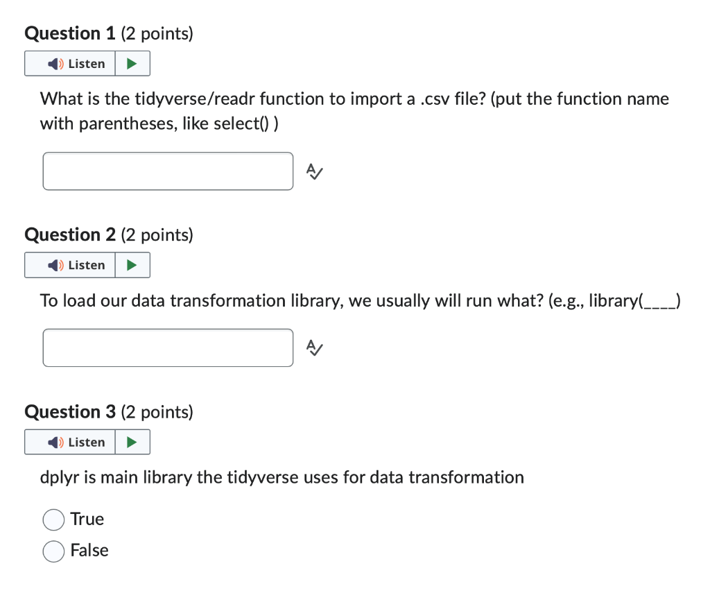 Solved Question 1 (2 points) What is the tidyverse/readr | Chegg.com