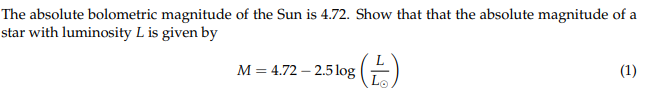Solved The absolute bolometric magnitude of the Sun is 4.72. | Chegg.com