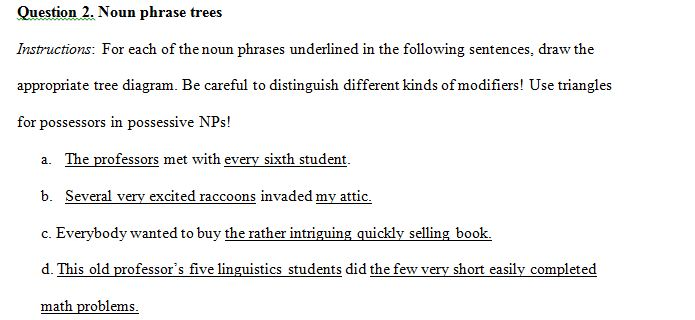 Question 2. Noun phrase trees Instructions: For each | Chegg.com