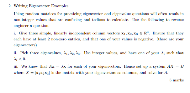 Solved 2. Writing Eigenvector Examples Using random matrices | Chegg.com
