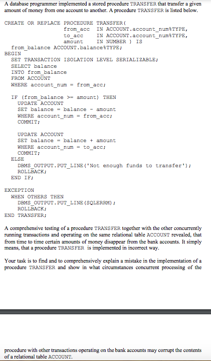 Solved A Database Programmer Implemented A Stored Procedure 7695