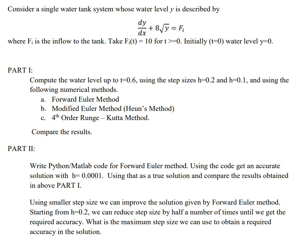 Solved Consider a single water tank system whose water level | Chegg.com