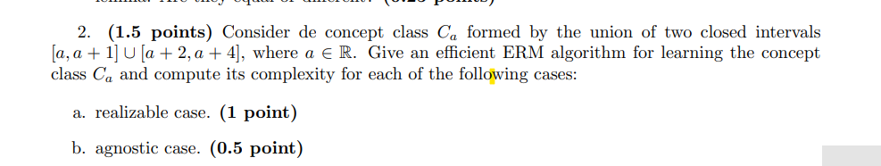 2. (1.5 points) Consider de concept class Ca formed | Chegg.com