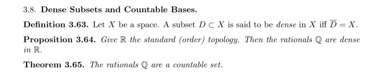 Solved 3.8. Dense Subsets and Countable Bases. Definition | Chegg.com
